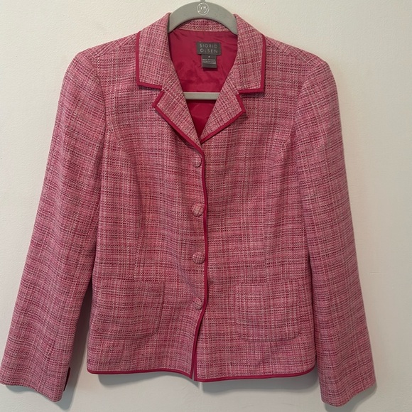 Sigrid Olsen | Jackets & Coats | Sigrid Olsen Pink White Silk Tweed ...
